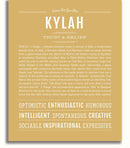 Kylah Personalized Name Meaning Art Prints – Name Stories