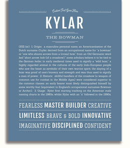 Kylar Personalized Name Meaning Art Prints – Name Stories