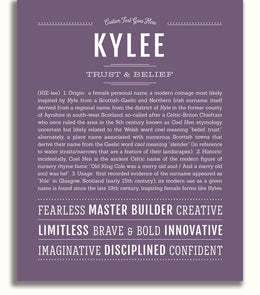 Kylee Personalized Name Meaning Art Prints – Name Stories