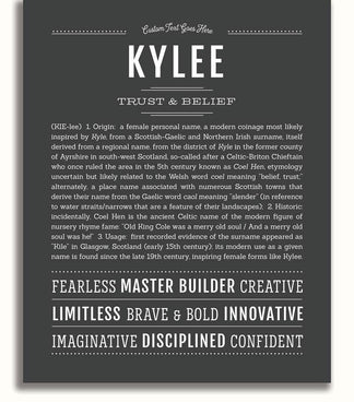 Kylee Personalized Name Meaning Art Prints – Name Stories