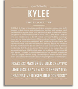 Kylee Personalized Name Meaning Art Prints – Name Stories