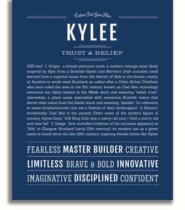 Kylee Personalized Name Meaning Art Prints – Name Stories