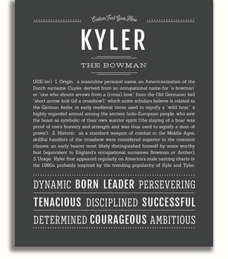 Kyler Personalized Name Meaning Art Prints – Name Stories