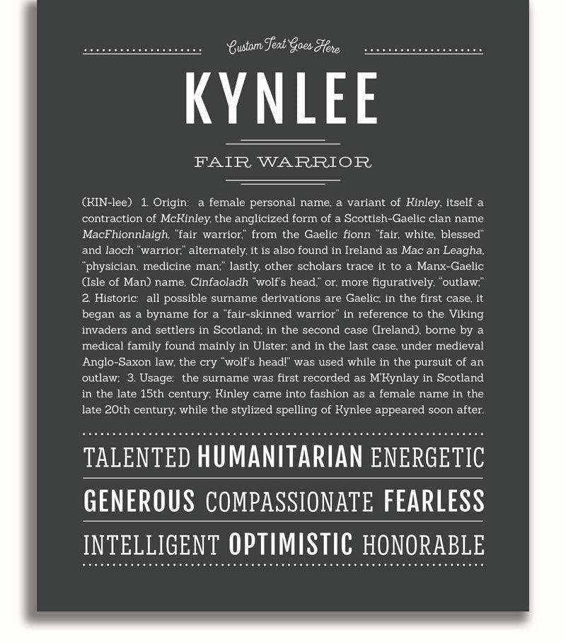 Kynlee Personalized Name Meaning Art Prints – Name Stories