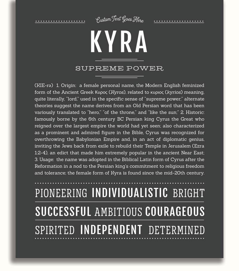 Kyra Personalized Name Meaning Art Prints – Name Stories