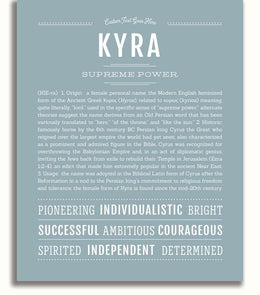 Kyra Personalized Name Meaning Art Prints – Name Stories