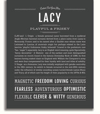 Lacy Personalized Name Meaning Art Prints – Name Stories