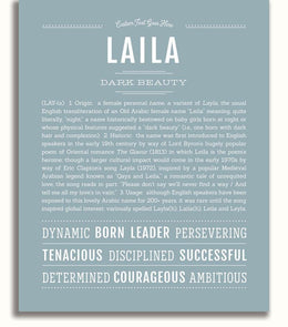 Laila Personalized Name Meaning Art Prints – Name Stories