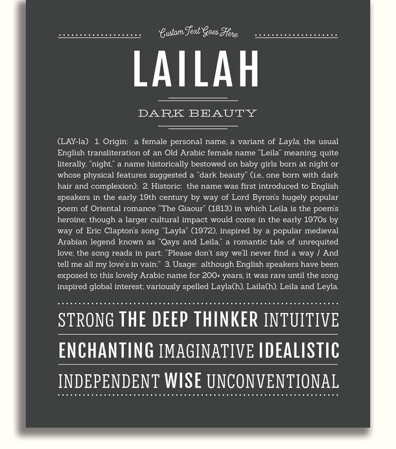 Lailah Personalized Name Meaning Art Prints – Name Stories