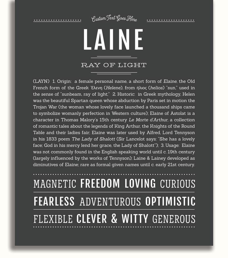 Laine Personalized Name Meaning Art Prints – Name Stories