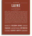 Laine Personalized Name Meaning Art Prints – Name Stories