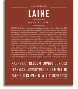 Laine Personalized Name Meaning Art Prints – Name Stories