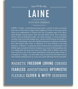 Laine Personalized Name Meaning Art Prints – Name Stories