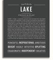 Lake Personalized Name Meaning Art Prints – Name Stories