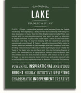 Lake Personalized Name Meaning Art Prints – Name Stories