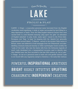 Lake Personalized Name Meaning Art Prints – Name Stories