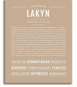 Lakyn Personalized Name Meaning Art Prints – Name Stories