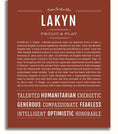 Lakyn Personalized Name Meaning Art Prints – Name Stories