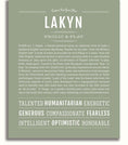 Lakyn Personalized Name Meaning Art Prints – Name Stories