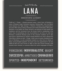 Lana Personalized Name Meaning Art Prints – Name Stories