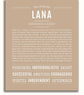 Lana Personalized Name Meaning Art Prints – Name Stories