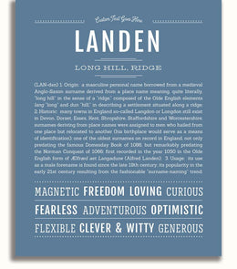 Landen Personalized Name Meaning Art Prints – Name Stories