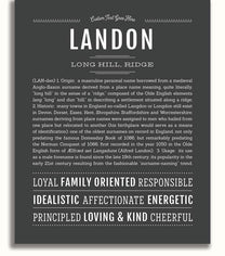 Landon Personalized Name Meaning Art Prints – Name Stories