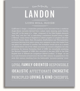 Landon Personalized Name Meaning Art Prints – Name Stories