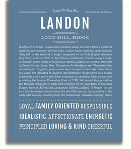 Landon Personalized Name Meaning Art Prints – Name Stories