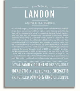 Landon Personalized Name Meaning Art Prints – Name Stories