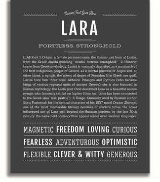 Lara Personalized Name Meaning Art Prints – Name Stories