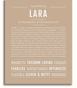 Lara Personalized Name Meaning Art Prints – Name Stories