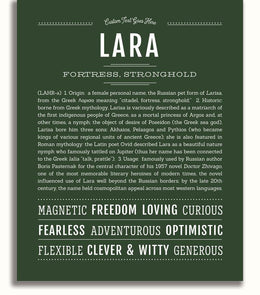 Lara Personalized Name Meaning Art Prints – Name Stories
