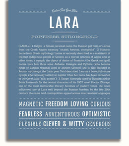 Lara Personalized Name Meaning Art Prints – Name Stories