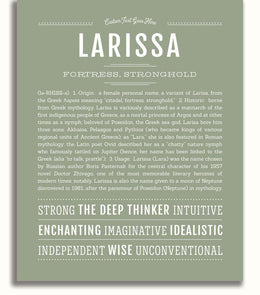 Larissa Personalized Name Meaning Art Prints – Name Stories