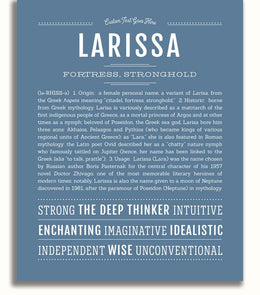 Larissa Personalized Name Meaning Art Prints – Name Stories