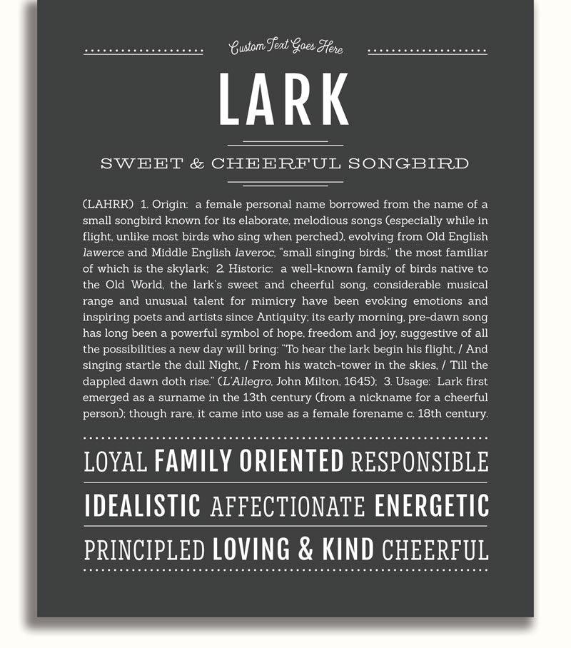 Lark Personalized Name Meaning Art Prints – Name Stories