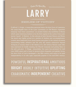 Larry Personalized Name Meaning Art Prints – Name Stories