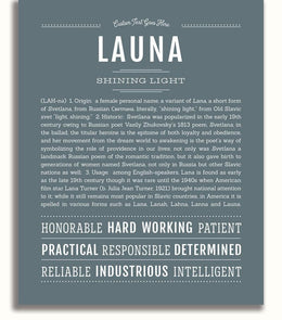 Launa Personalized Name Meaning Art Prints – Name Stories