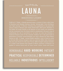 Launa Personalized Name Meaning Art Prints – Name Stories