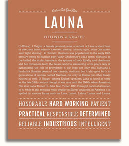 Launa Personalized Name Meaning Art Prints – Name Stories