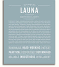 Launa Personalized Name Meaning Art Prints – Name Stories