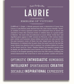 Laurie Personalized Name Meaning Art Prints – Name Stories