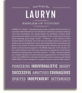 Lauryn Personalized Name Meaning Art Prints – Name Stories