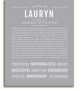 Lauryn Personalized Name Meaning Art Prints – Name Stories