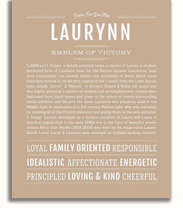 Laurynn Personalized Name Meaning Art Prints – Name Stories
