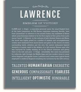 Lawrence Personalized Name Meaning Art Prints – Name Stories