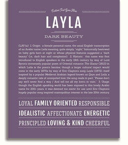 Layla Personalized Name Meaning Art Prints – Name Stories