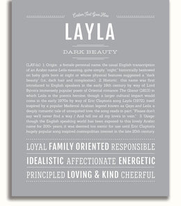 Layla Personalized Name Meaning Art Prints – Name Stories