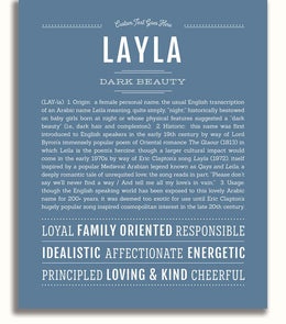 Layla Personalized Name Meaning Art Prints – Name Stories